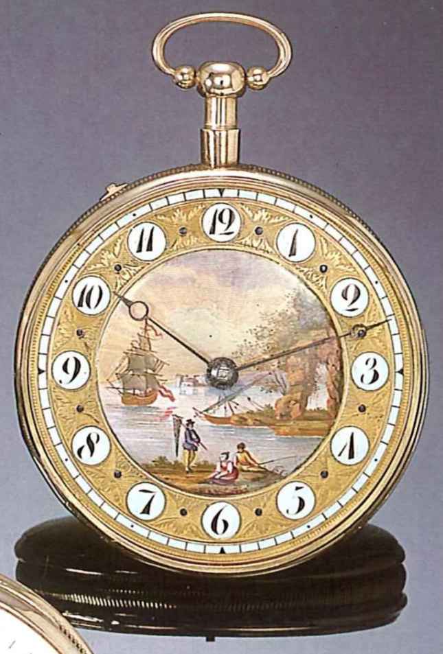 Not signed, Swiss, circa 1820. Fine 18 ct. gold and enamel, quarter ...