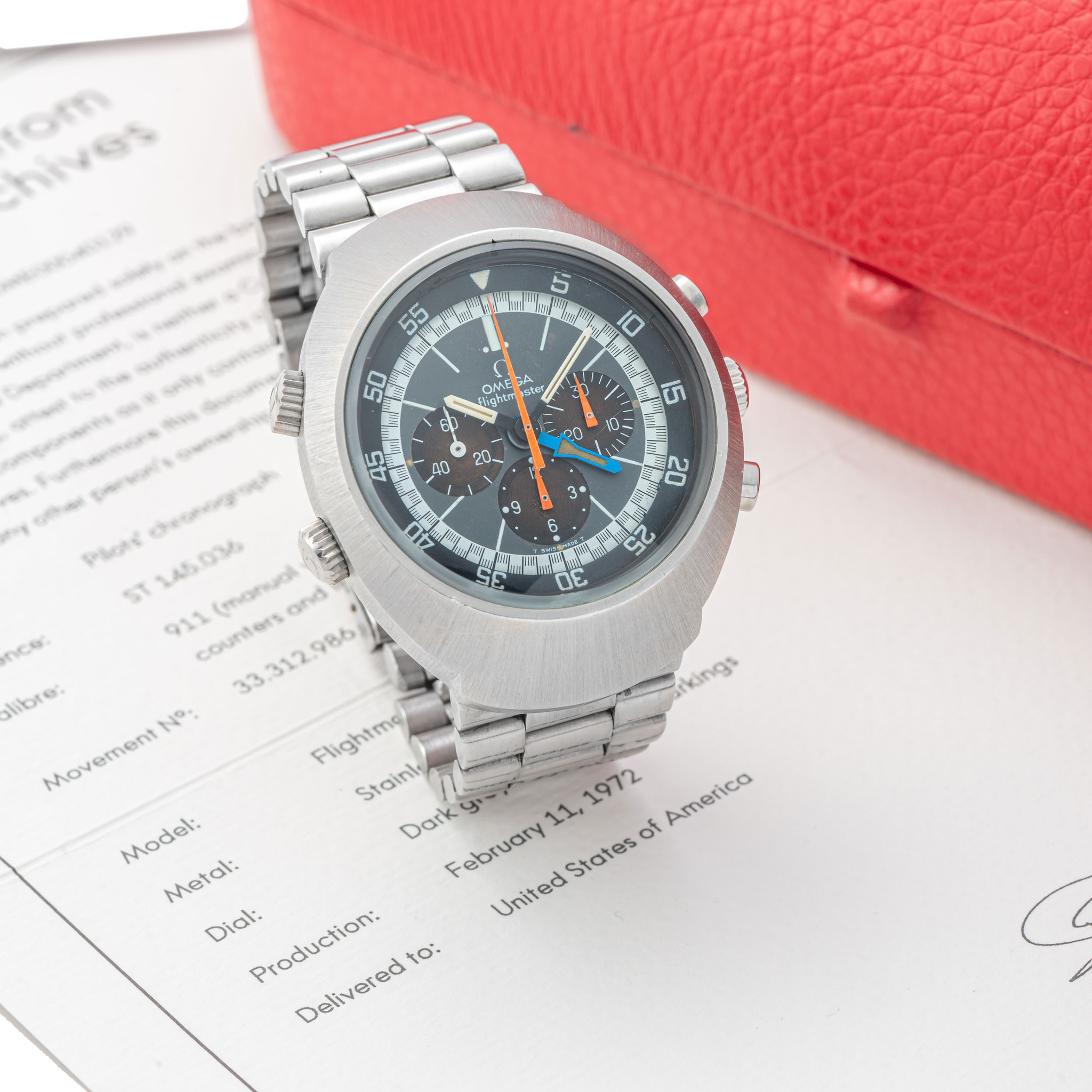 OMEGA, REF. 145.036, FLIGHTMASTER, TROPICAL SUB-DIALS, STEEL | | Geneva ...